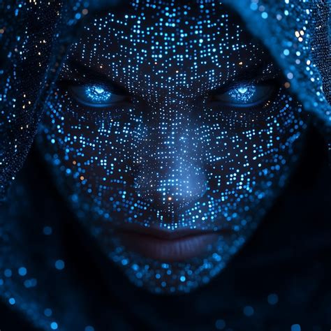A Blue Digital Hacker With Glowing Binary Code Ai In Cybersecurity Systems Threat Detection