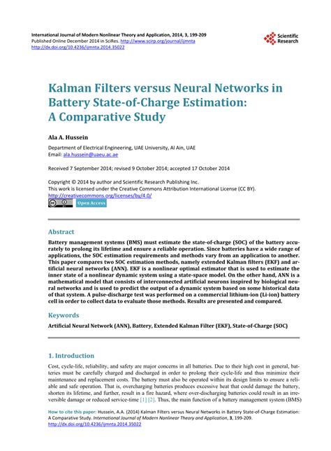 Pdf Kalman Filters Versus Neural Networks In Battery State Of Charge