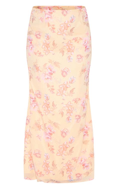 Plus Lemon Floral Low Rise Fishtail Maxi Skirt Plus Size