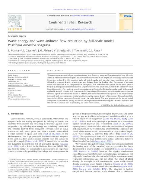 Pdf Wave Energy And Wave Induced Flow Reduction By Full Scale Model Posidonia Oceanica