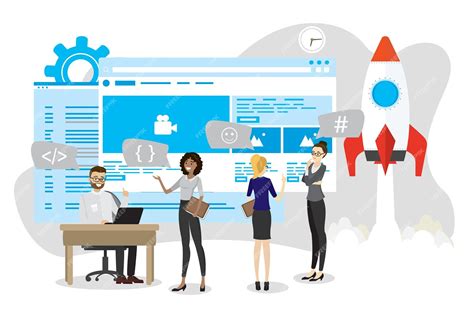 Premium Vector Businesswomen And Programmer Spaceship Takeoff
