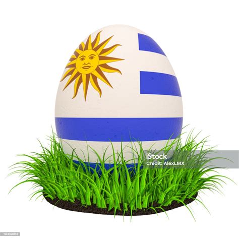 녹색 잔디 흰색 배경에 고립 된 3d 렌더링에서 우루과이의 국기와 함께 부활절 달걀 3차원 형태에 대한 스톡 사진 및 기타 이미지 3차원 형태 개념 개념과 주제