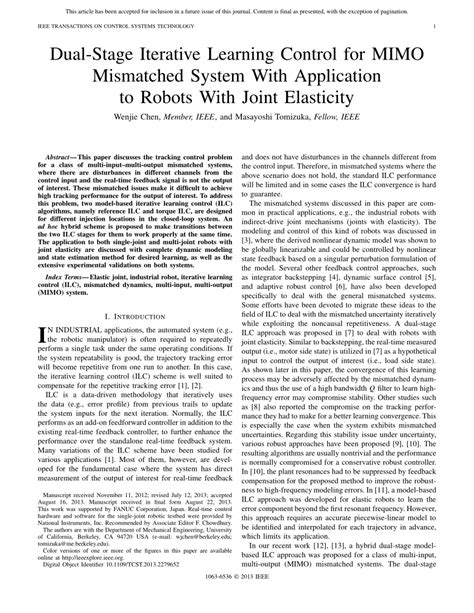 Pdf Dual Stage Iterative Learning Control For Mimo Mismatched System
