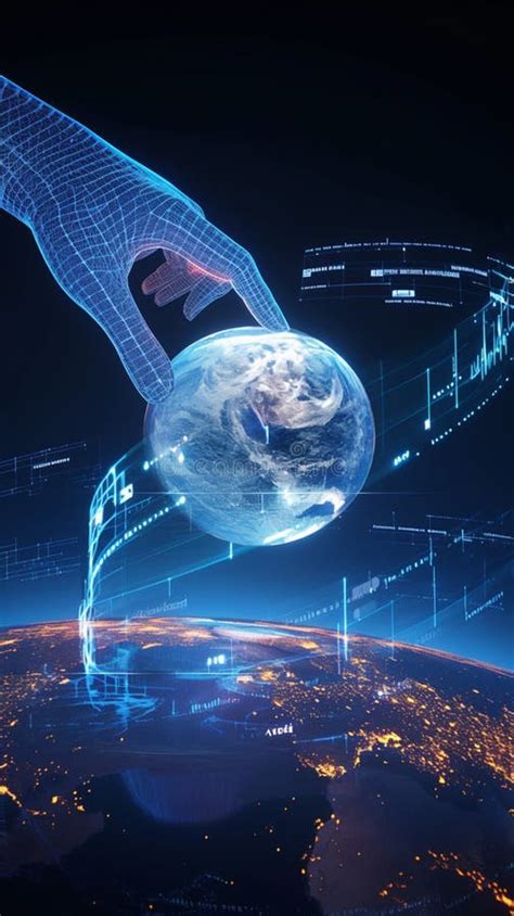Photo Virtual Hand Interacts With Digital Planet In Coding Environment