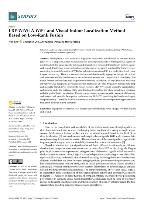 Pdf Lrf Wivi A Wifi And Visual Indoor Localization Method Based On