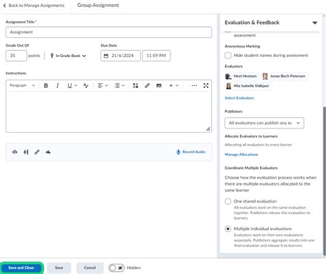dtu learn support selecting evaluators for an assignment