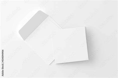 Square Folded Invitation Card With Envelope White Blank 3d Rendering Mockup Stock Illustration