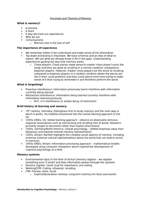 Memory Processes And Theories Of Memory Processes And Theories Of Memory What Is Memory