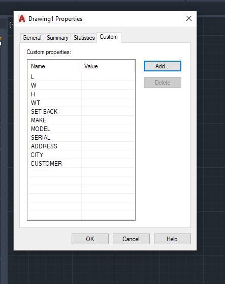 how to fill in multiple dwgprops custom fields at once excel