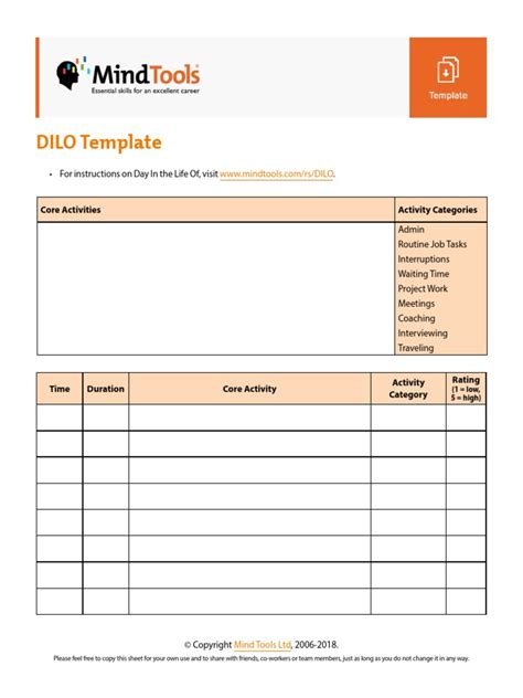 Dilo Template For Instructions On Day In The Life Of Visit Pdf