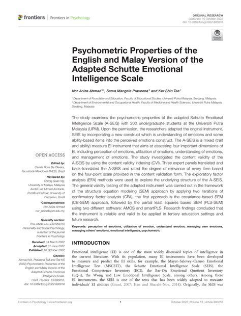 Pdf Psychometric Properties Of The English And Malay Version Of The