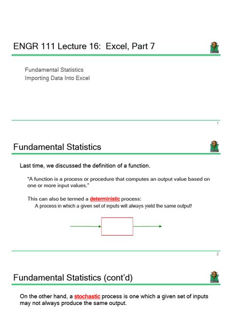 Engr 111 Lecture 16 Excel 7 Pdf Standard Deviation Statistical Analysis