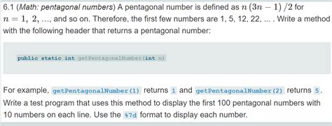 Solved 61 Math Pentagonal Numbers A Pentagonal Number Is