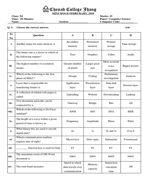 computer science xi mini mock download free pdf computer data