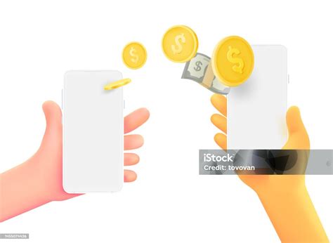 스마트폰 개념을 사용한 송금 최소 스타일 3d 벡터 그림 3차원 형태에 대한 스톡 벡터 아트 및 기타 이미지 3차원 형태