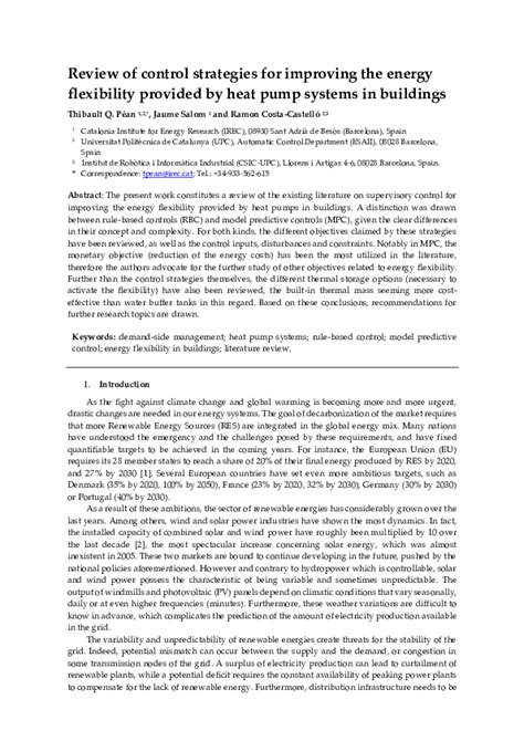 Pdf Review Of Control Strategies For Improving The Energy Flexibility Provided By Heat Pump