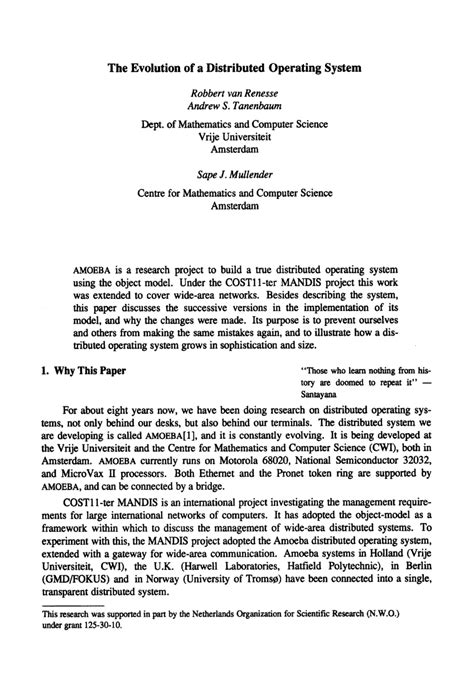 pdf the evolution of a distributed operating system