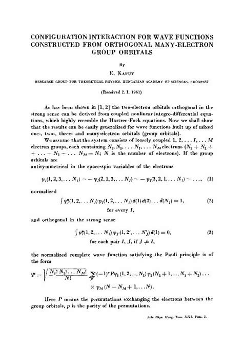 Pdf Configuration Interaction For Wave Functions Constructed From
