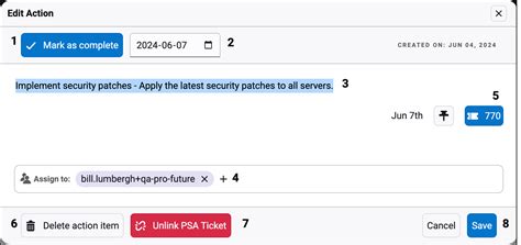 Editing Action Items Lifecycle Manager
