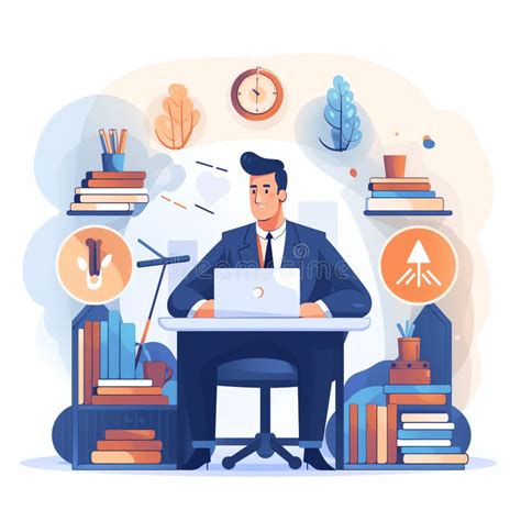 Generative Ai Happy Businessman Character In Stock Illustration Illustration Of Desk Person