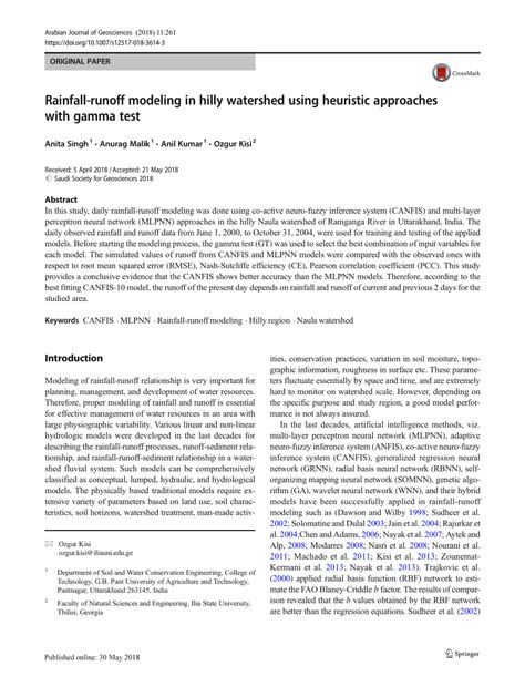 Pdf Rainfall Runoff Modelling In Hilly Watershed Using Heuristic Approaches With Gamma Test