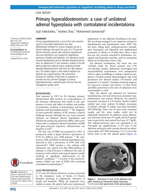 Pdf Primary Hyperaldosteronism A Case Of Unilateral Adrenal Hyperplasia With Contralateral