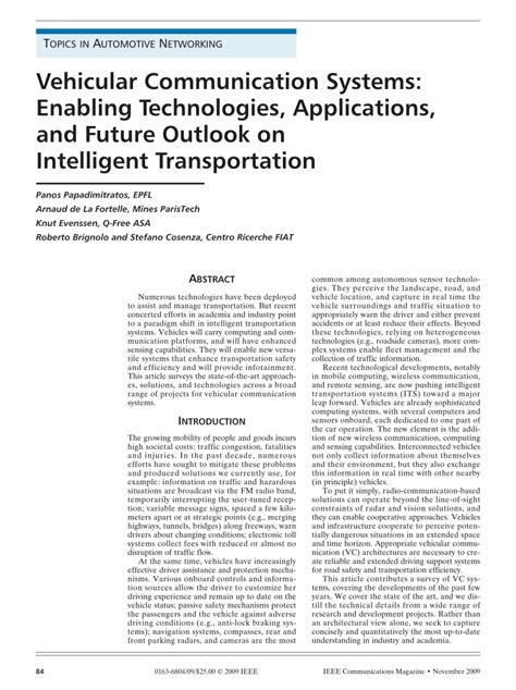 Pdf Vehicular Communication Systems Enabling Technologies
