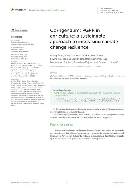 Pdf Corrigendum Pgpr In Agriculture A Sustainable Approach To