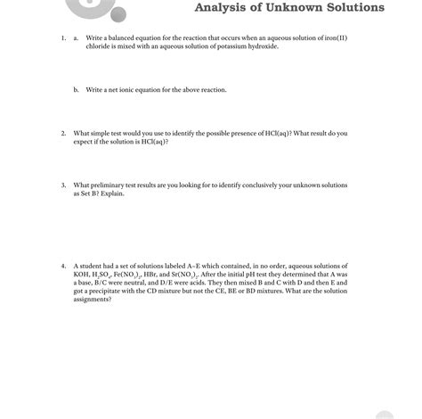 Solved Analysis of Unknown Solutionsa. ﻿Write a balanced | Chegg.com