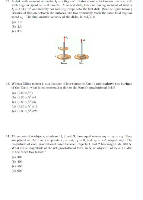 solved 12 a disk with moment of inertia 1 2 0kg m2 rotates
