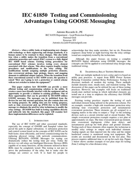 Iec 61850 Testing And Commissioning Advantages Using Goose Messaging