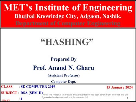 Unit 1 Data Structure And Algorithms Hashing 2024 1 1pptx