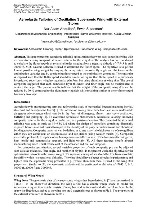 Pdf Aeroelastic Tailoring Of Oscillating Supersonic Wing With External Stores