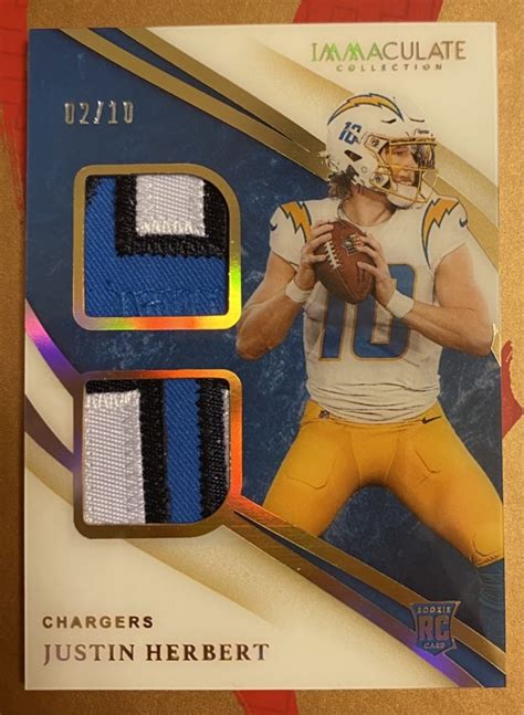 2020 Panini Immaculate Justin Herbert Rc 洛杉矶闪电 新秀 大腿 赫尔伯特 赫伯特 双窗暴力切割 10