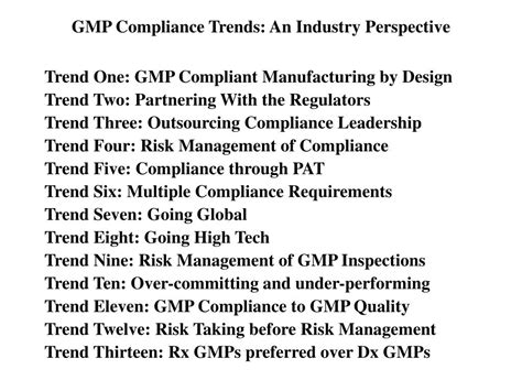PPT GMP Compliance Trends An Industry Perspective PowerPoint