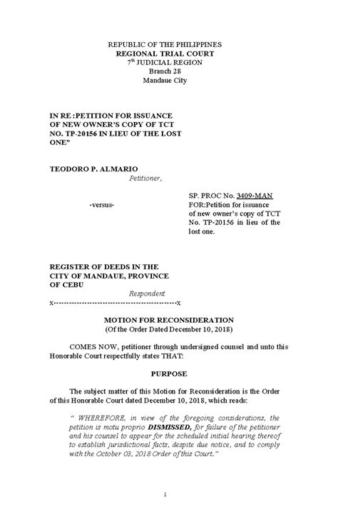 413157695 Motion For Reconsideration Republic Of The Philippines