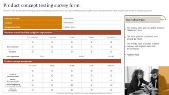 Product Concept Testing Survey Form Optimizing Strategies For Product PPT Template