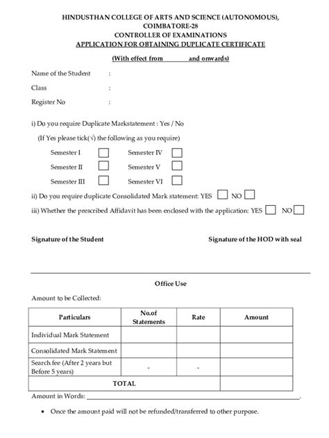 Fillable Online Application For Duplicate Certificate Fax Email