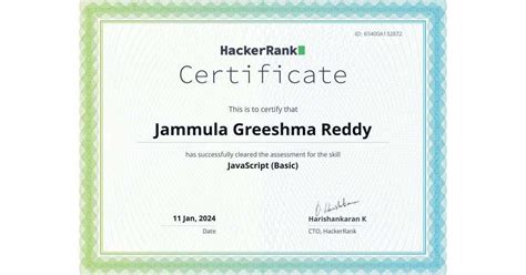 hackerrank skill certificate greeshma reddy jammula