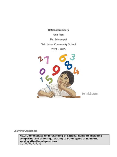 Rational Numbers Unit Plan Pdf Subtraction Multiplication