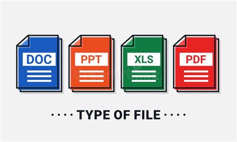 set of file type format and extension of documents pdf doc ppt and