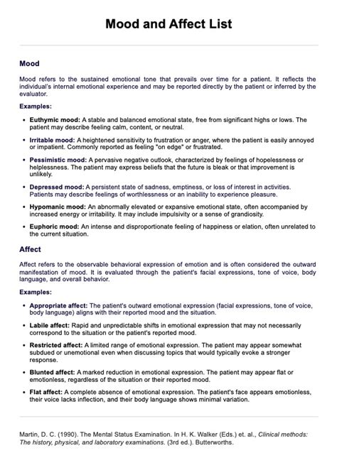 Mood And Affect List And Example Free Pdf Download