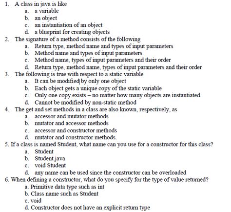 Solved 1 A Class In Java Is Like A B C D A Variable An Chegg Com