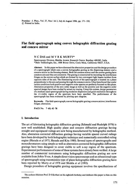 Pdf Flat Field Spectrograph Using Convex Holographic Diffraction Grating And Concave Mirror