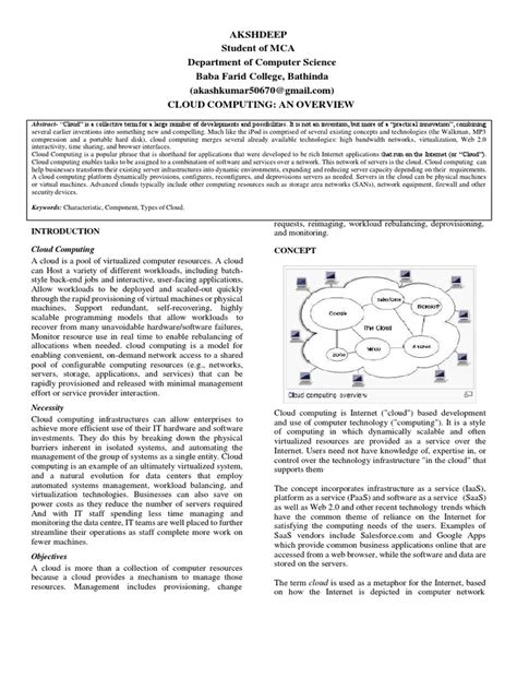 Cloud Computing An Overview Pdf Cloud Computing Software As A Service