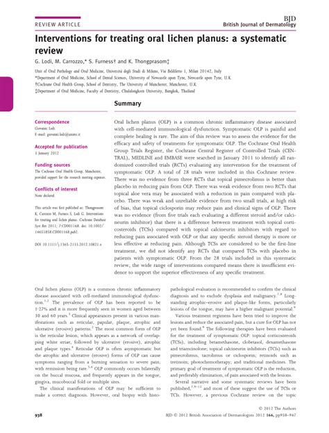 PDF Interventions For Treating Oral Lichen Planus A Systematic Review