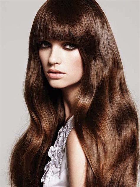 Long hair bangs | Каштановые краски для волос, Цвет волос брюнет ...