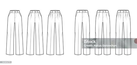 바지 테일러드 테크니컬 패션 일러스트레이션 통상로우 웨스트 하이라이즈 풀 길이 스트릿 슬래시 포켓 0명에 대한 스톡 벡터 아트 및 기타 이미지 Istock