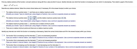 Solved Find Any Relative Extrema Of The Function List Each