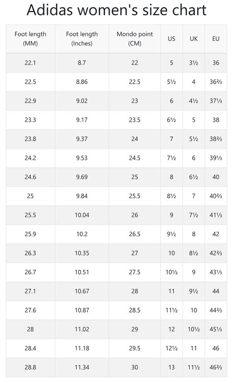 Adidas Mens And Womens Size Chart Runrepeat